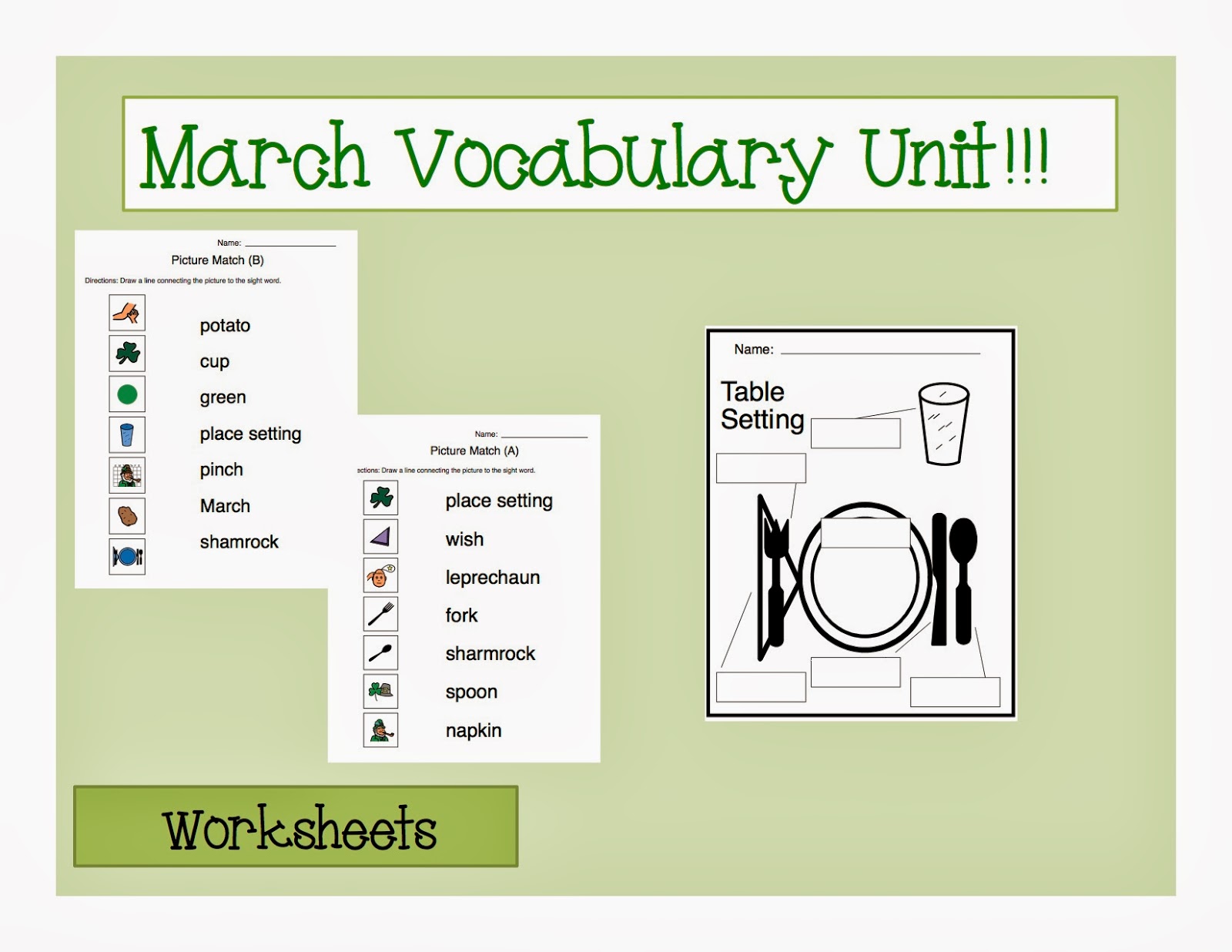March Vocabulary Unit » Autism Adventures