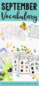 September Vocabulary Words in the Classroom - Autism Adventures