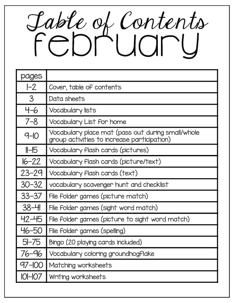 February Vocabulary Unit- for Student’s with Special Needs - Autism ...