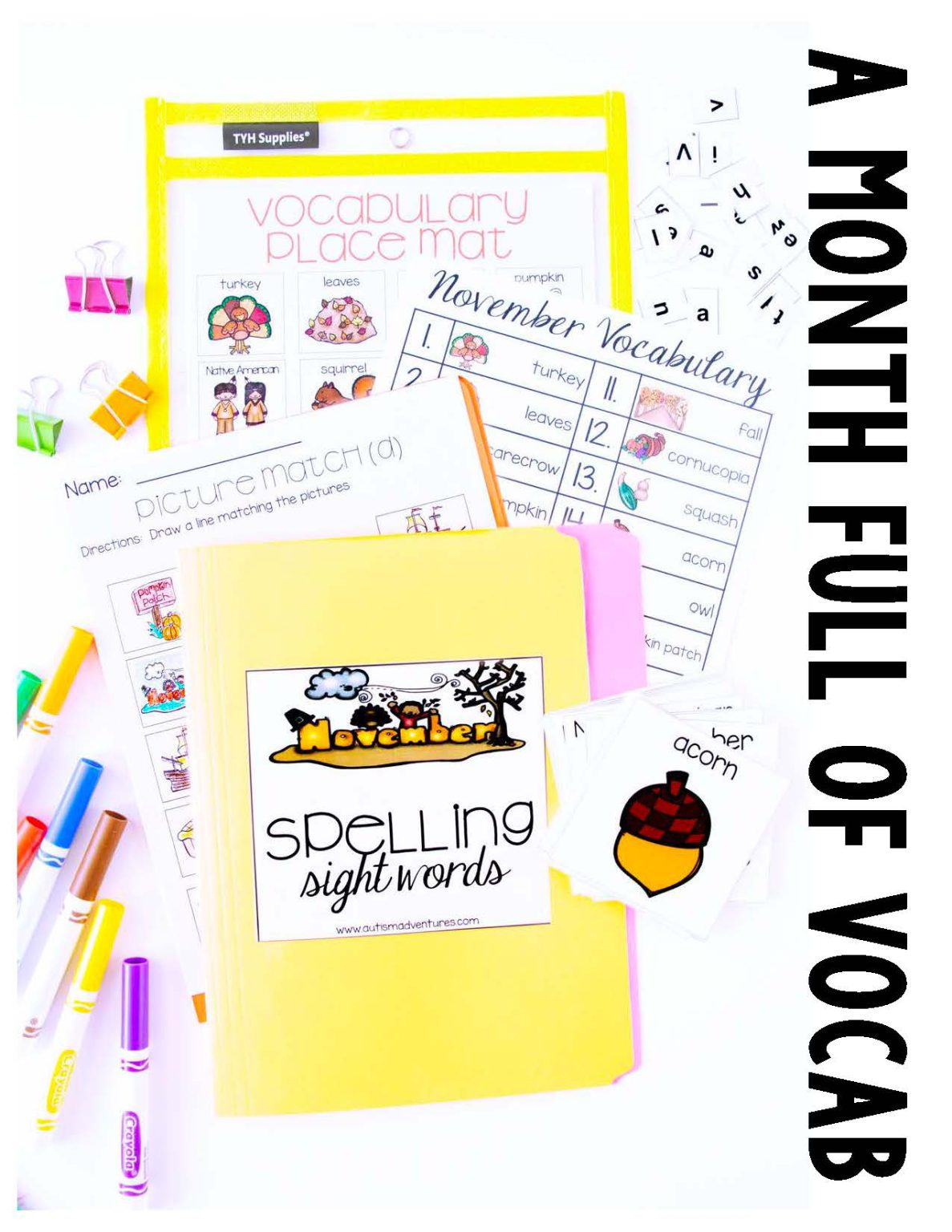 November Vocabulary Unit- for Student's with Special Needs » Autism ...