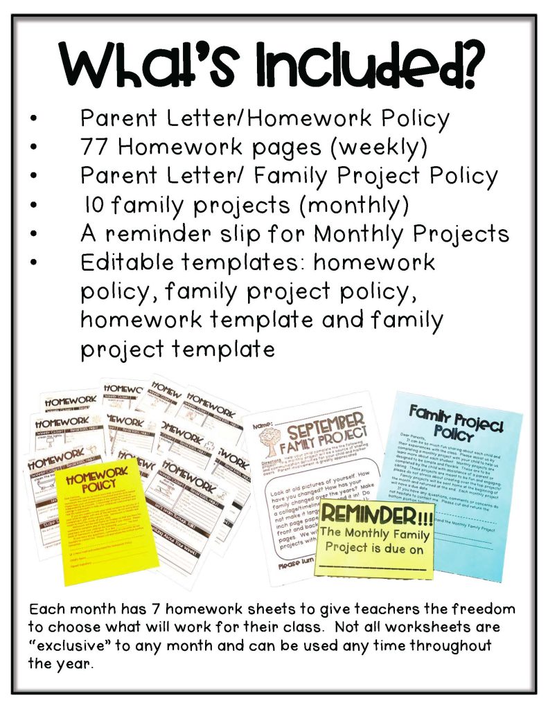 Homework Pack- Life Skills Based Homework for the Entire Year - Autism ...