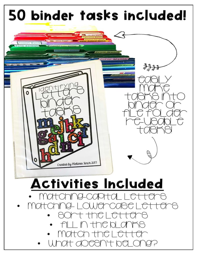 Identifying Letters- Binder Basics Work System » Autism Adventures