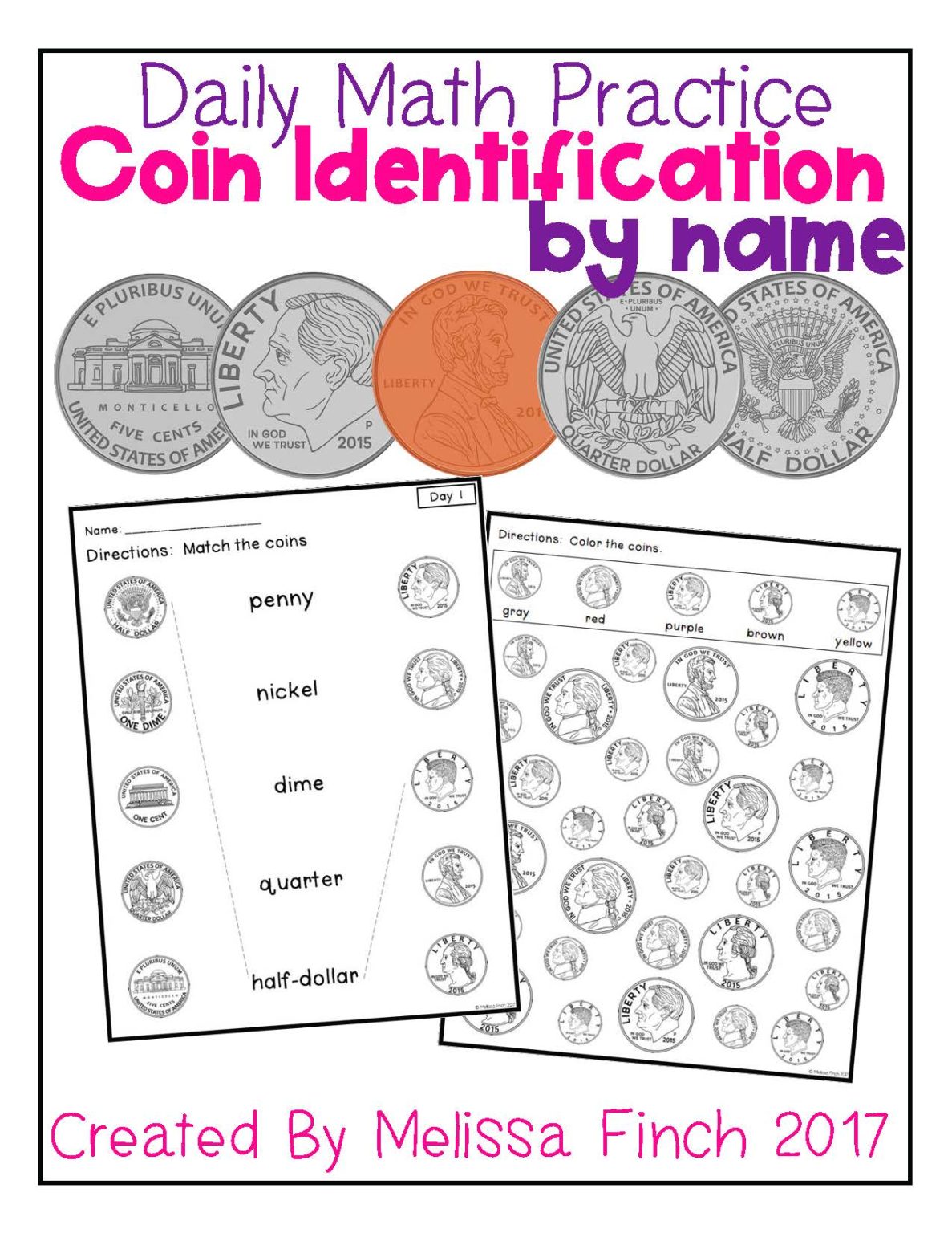 Coin Identification by Name- Daily Math Practice » Autism Adventures