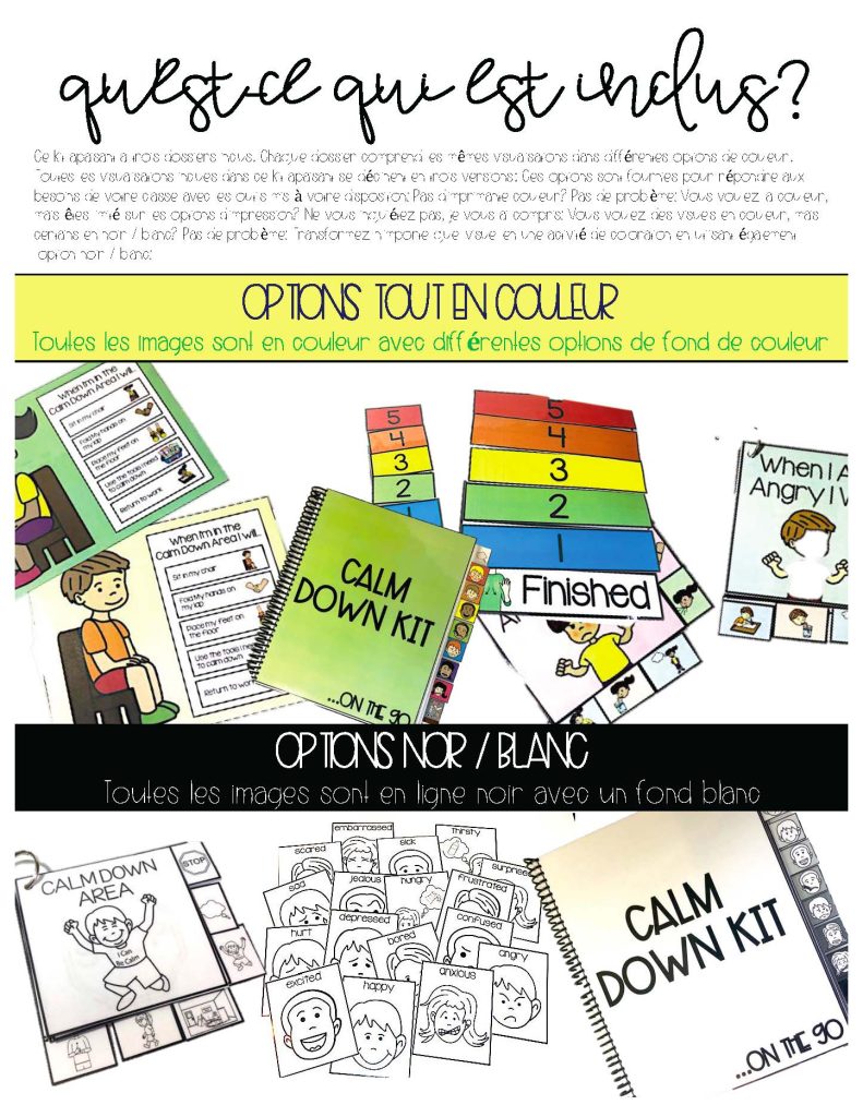 FRENCH Calm Down Kit On The Go- Visual Behavior Tools for Students with ...
