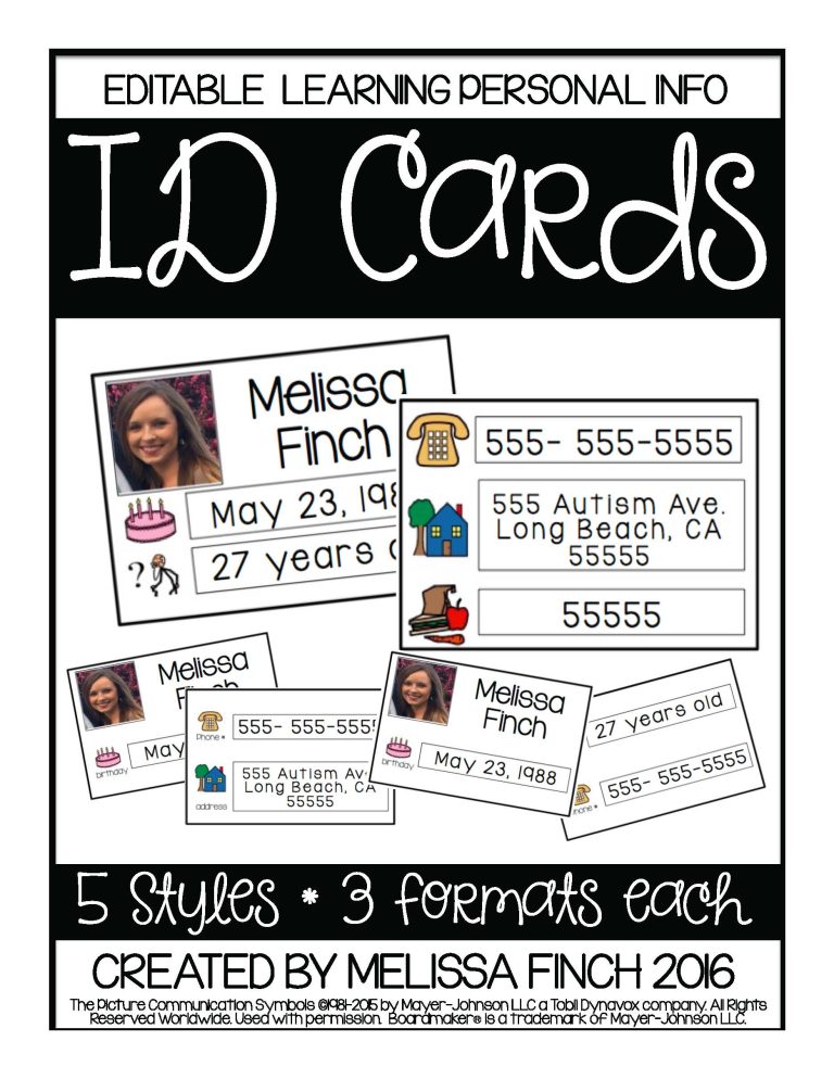 ID CARDS- Learning Personal Information (Editable) - Autism Adventures