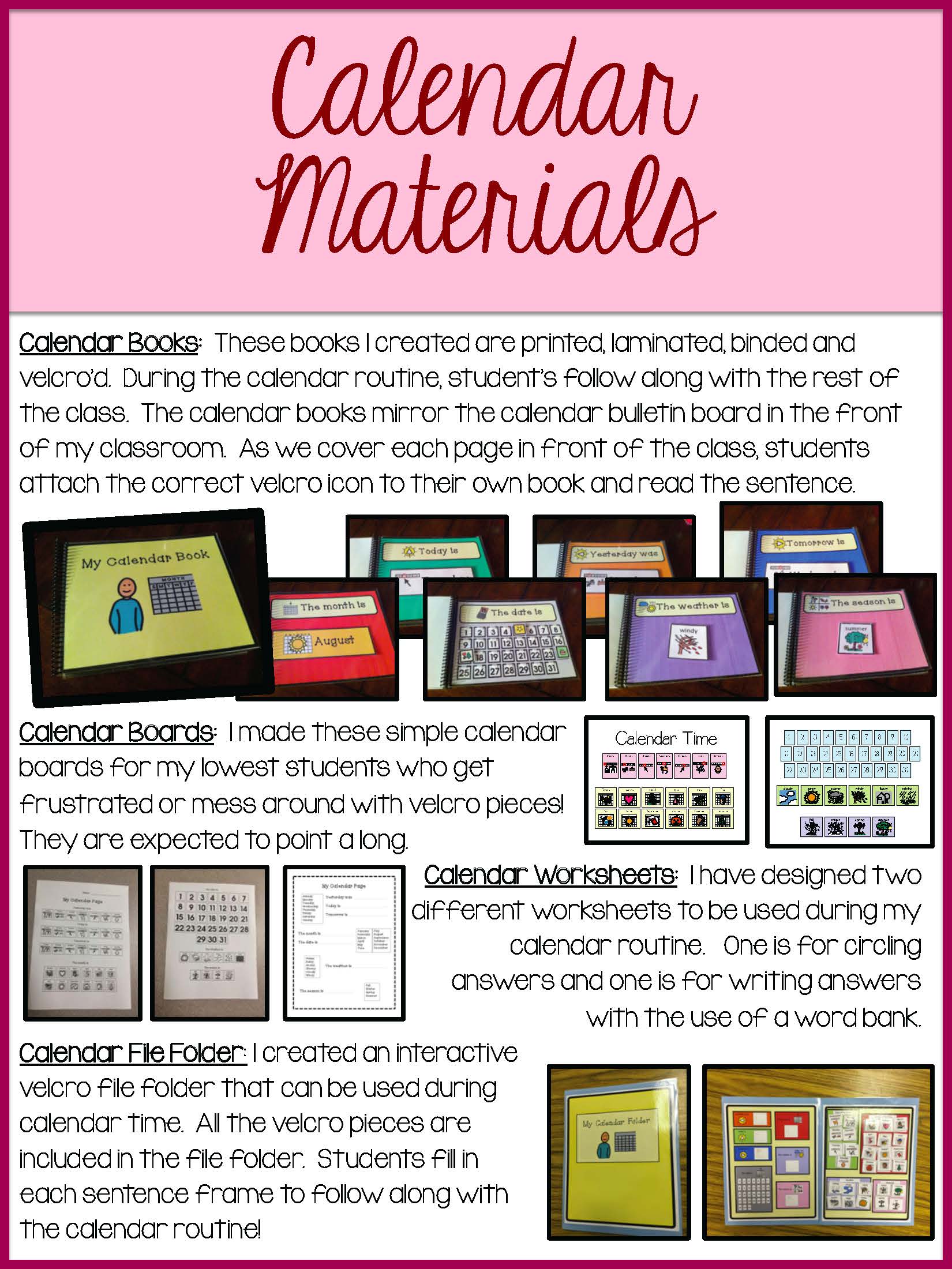 Calendar File Folder Interactive Activities For Students With Autism Calendar File Folder Interactive Activities For Students With Autism