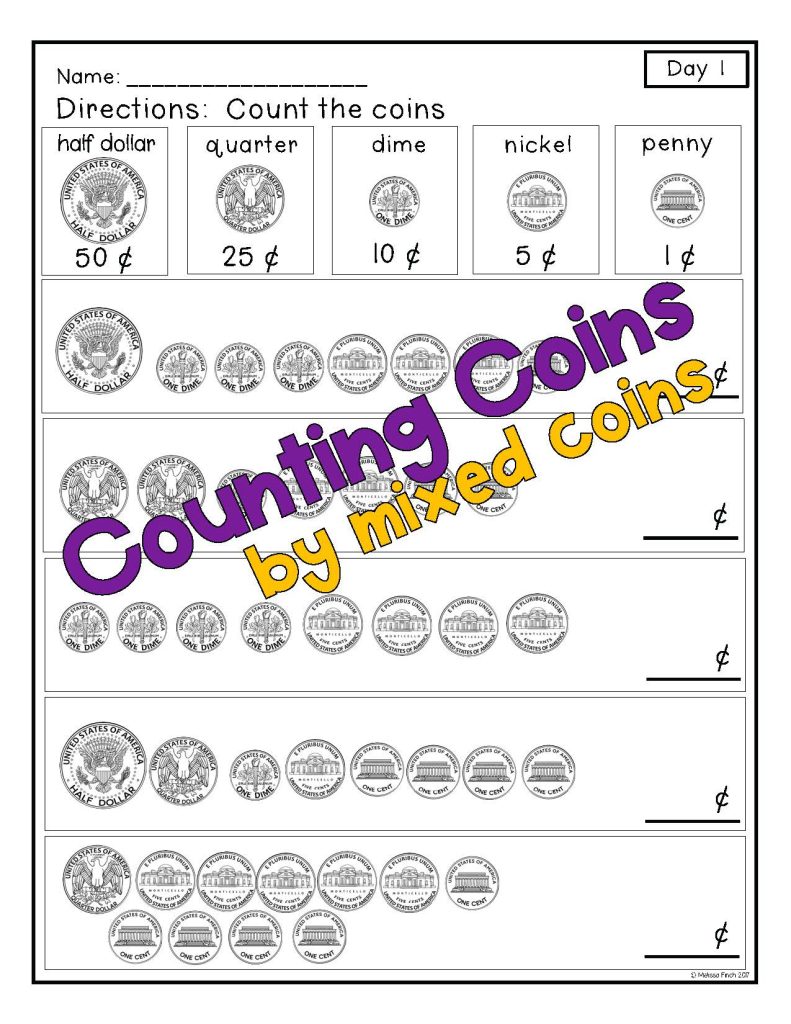 Counting Mixed Coins up to $1.00- Daily Math Practice » Autism Adventures