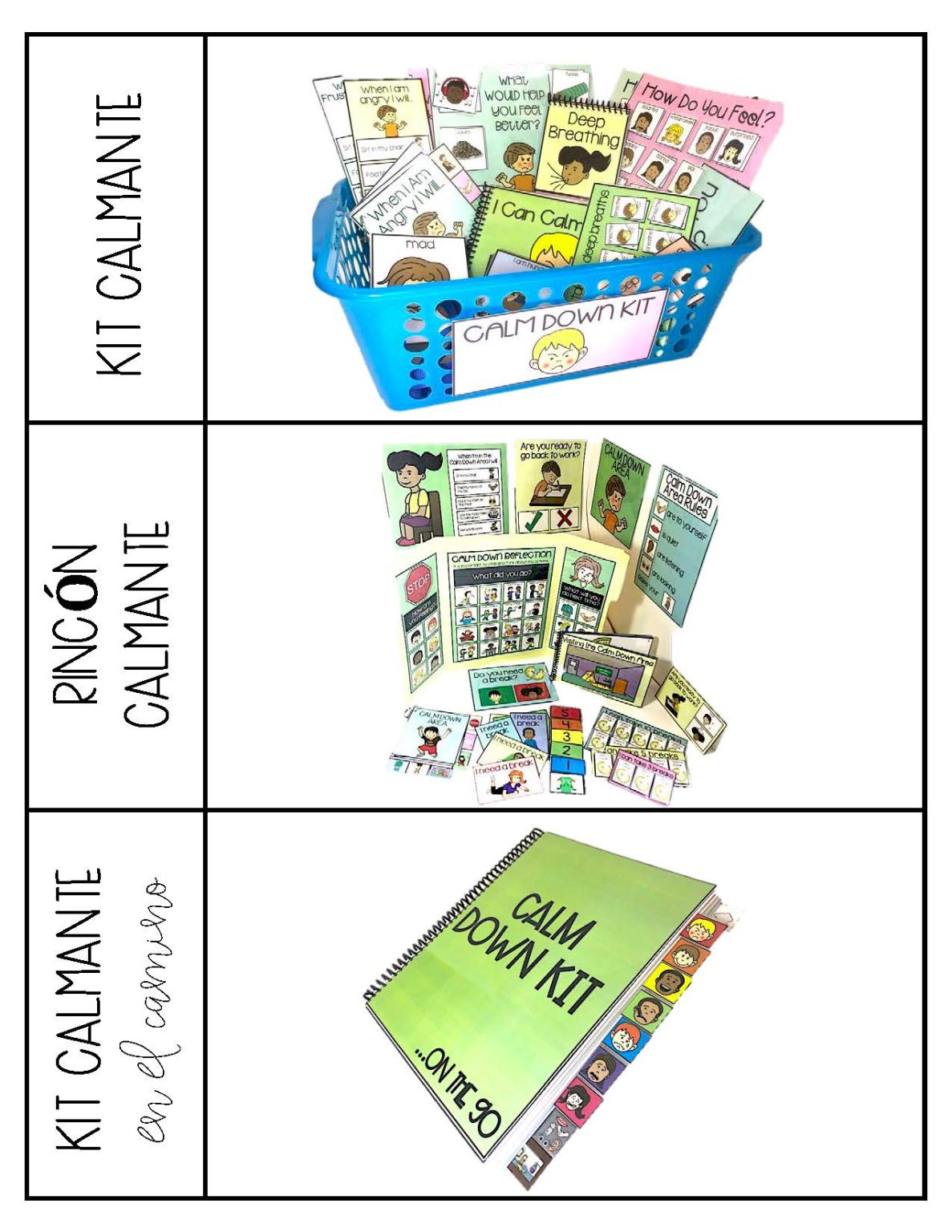 SPANISH Calm Down Kit On The Go- Visual Behavior Tools for Students ...