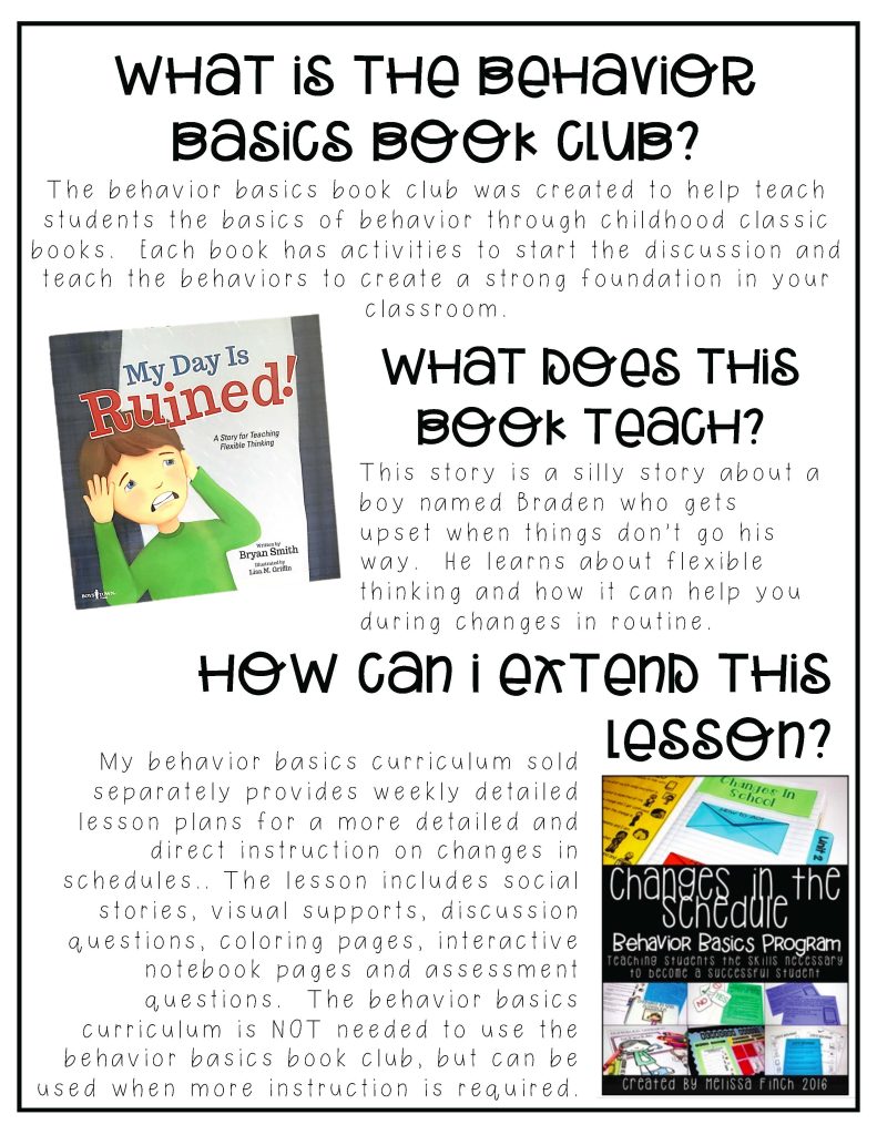 My Day Was Ruined- Behavior Basics Book Club - Autism Adventures