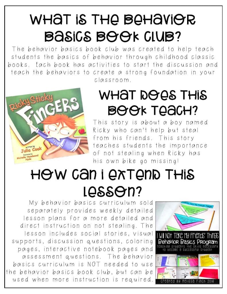 Ricky Sticky Fingers- Behavior Basics Book Club » Autism Adventures