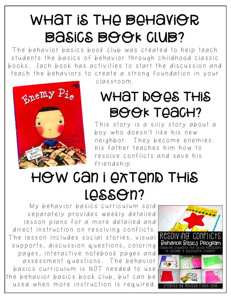 Enemy Pie- Behavior Basics Book Club » Autism Adventures